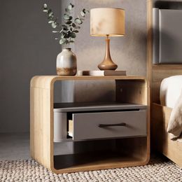 Nachttisch MCW-P43, Nachtkasten Nachtschrank Nachtkommode, Schublade MDF 40x48x44cm ~ Rivera-Eiche-Optik, dunkelgrau