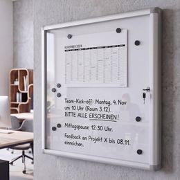 Schaukasten MCW-Q51, Magnettafel Whiteboard Memoboard Pinnwand, Aluminium abschlie&szlig;bar inkl. Zubeh&ouml;r 65x68x7cm