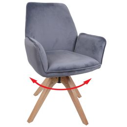 Esszimmerstuhl MCW-G67, Esstischstuhl K&uuml;chenstuhl Stuhl mit Armlehne, drehbar Holz Samt 320 g/m&sup2; MVG ~ dunkelgrau