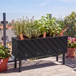MCW Pflanzkasten MVG-P87, Blumen-/Pflanzk&uuml;bel Blumenkasten, In-/Outdoor Akazie Holz MVG-zertifiziert 36x62x22cm ~ schwarz