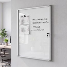 Schaukasten MCW-Q51, Magnettafel Whiteboard Memoboard Pinnwand, Aluminium abschlie&szlig;bar inkl. Zubeh&ouml;r 95x68x7cm