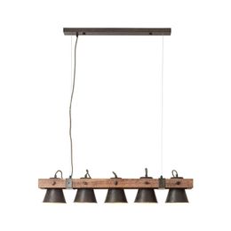 Brilliant Lampe Plow Pendelleuchte 5flg schwarz stahl/holz 5x A60, E27, 10W, g.f. Normallampen n. ent. K&ouml;pfe schwenkbar Kabel k&uuml;rzbar
