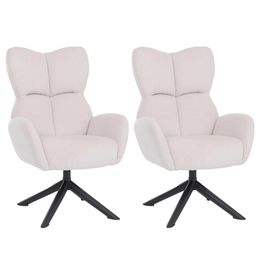 2er-Set Esszimmerstuhl MCW-Q54, Relaxstuhl Loungestuhl Polsterstuhl, drehbar Metall Cord (320g/m&sup2;) ~ creme