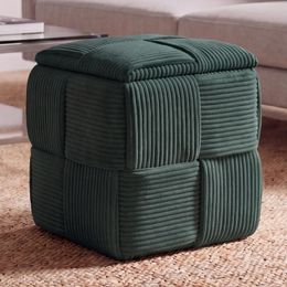 Hocker MCW-Q47, Sitzhocker Ottomane Polsterhocker Pouf, Deckel Staufach Stoff Cord (260g/m&sup2;) 43x40x40cm