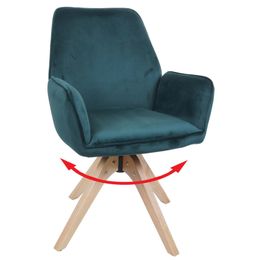 Esszimmerstuhl MCW-G67, Esstischstuhl K&uuml;chenstuhl Stuhl mit Armlehne, drehbar Holz Samt 320 g/m&sup2; MVG ~ gr&uuml;n
