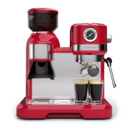 Klarstein Bella Caf&eacute; Espressomaschine Vintage Mahlwerk 19 bar Milchschaum Druckmesser 1150 W Rot
