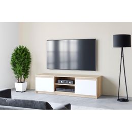 Lowboard Home Affaire "DINGO", wei&szlig; (eichefarben s&auml;gerau, wei&szlig; matt), B:120cm H:35,5cm T:38cm, Sideboards, Lowboard, zeitloser TV-Schrank, TV-Board Breite 120 cm, grifflose Fernsehschrank