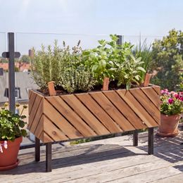 MCW Pflanzkasten MVG-P87, Blumen-/Pflanzk&uuml;bel Blumenkasten, In-/Outdoor Akazie Holz MVG-zertifiziert 36x62x22cm ~ hellbraun