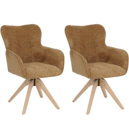 2er-Set Esszimmerstuhl MCW-Q35, K&uuml;chenstuhl Armlehne drehbar Auto-Return, Stoff/Textil 680g/m&sup2; Holz MVG ~ senfgelb