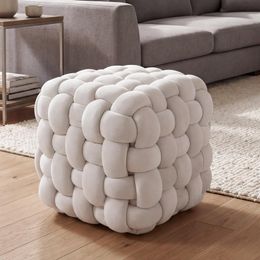 Hocker MCW-Q48, Sitzhocker Ottomane Polsterhocker Knoten-Pouf, Samt (220g/m&sup2;) 39cm ~ beige