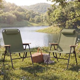 2er-Set Campingstuhl MCW-Q44, Gartenstuhl Balkonstuhl Freizeitstuhl, klappbar verstellbar Outdoor Metall Stoff ~ gr&uuml;n