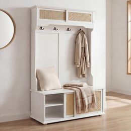 Garderobe MCW-P25, Flurgarderobe Holzgarderobe, Melamin Kubu Rattan 163x100x47cm ~ wei&szlig;