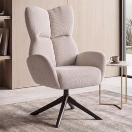 Loungesessel MCW-Q54, Cocktail-/Polster-/Relaxsessel Sessel Loungestuhl, drehbar Metall Cord (320g/m&sup2;) ~ creme