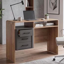 Schreibtisch MCW-P43, B&uuml;rotisch Computertisch, 3 Schubladen MDF 75x100x40cm ~ Rivera-Eiche-Optik, dunkelgrau