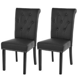 MCW 2er-Set Esszimmerstuhl Chesterfield Edinburgh II, Stuhl K&uuml;chenstuhl, Nieten ~ Kunstleder, schwarz, dunkle Beine
