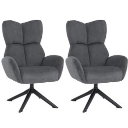 2er-Set Esszimmerstuhl MCW-Q54, Relaxstuhl Loungestuhl Polsterstuhl, drehbar Metall Cord (320g/m&sup2;) ~ dunkelgrau