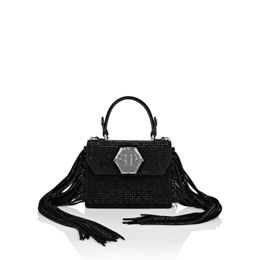 Handtasche Philipp Plein "Superheroine Mit Schmucksteinen", Damen, schwarz (02, schwarz), Taschen Handtasche