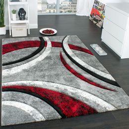 Teppich Paco Home "Brillance 758", rot (rot, grau), B:200cm H:14mm L:290cm, Kunstfaser, Teppiche, Teppich, Kurzflor, modernes geometrisches Design, auch als L&auml;ufer