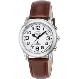 Funkuhr MASTER TIME "Sprechende Funkuhr", braun (cognacfarben, wei&szlig;), Armbanduhren, Herren, Funkuhr, Armbanduhr, Quarzuhr, Herrenuhr, Lederarmband