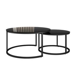 VICCO Couchtisch-Set, Schwarz Hochglanz, Glas, Rund, 77x39.5x77 cm, Wohnzimmer, Wohnzimmertische, Couchtische
