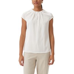 Satinbluse comma, Damen, Gr. 44, wei&szlig;, Satin, Obermaterial: 95% Polyester, 5% Elasthan, unifarben, regular fit normal, Rundhals, elastischer Bund, Blusen, mit Raffung am Hals