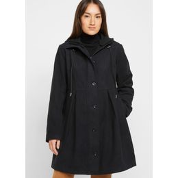 bonprix Mantel mit Kapuze und Bundfalten, schwarz, Gr.52, Zeitloser Parka mit eleganter Bundfalte und figurumspieldem A-Linien Schnitt