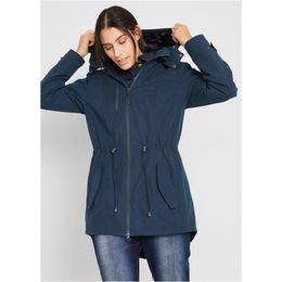 bonprix Parka, blau, Gr.52, L&auml;ssiger Parka mit abnehmbarer Kapuze, hinten etwas l&auml;nger geschnitten, 58% Polyester