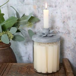 Chic Antique Vintage Glas Kerzenst&auml;nder mit Zinkdeckel 18 cm, &Oslash; 11.5 cm skandinavische Deko Online Shop