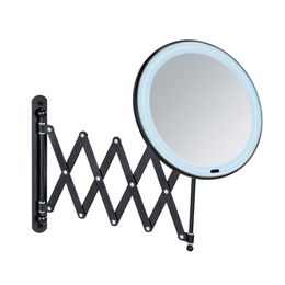 Wenko Teleskop-Wandspiegel 'Barona' mit LED, schwarz matt &Oslash; 20 cm, matt &Oslash; 20 cm, mit 5-fach Vergr&ouml;&szlig;erung