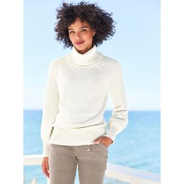 Strickpullover Heine "Pullover", Damen, Gr. 34, beige (ecru), 100% Baumwolle, unifarben, Pullover Strickpullover