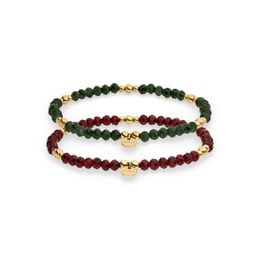 Armband Set s.Oliver "Colorful Beads", bunt (gelbgoldfarben, oliv, burgund, oliv, burgund), Armb&auml;nder, Damen, 18cm, Edelstahl, mit Glasstein