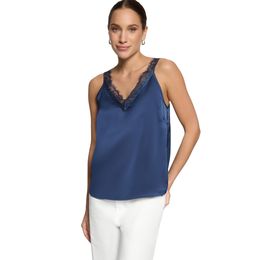Blusentop Zero "Damen mit V-Ausschnitt", Damen, Gr. 38, sargasso sea, Spitze, Obermaterial: 100% Polyester, gl&auml;nzend, figurbetont normal, V-Ausschnitt, Blusen Blusentop