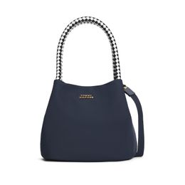 Handtasche Tommy Hilfiger "TH MARINA BUCKET NYLON", Damen, Gr. B/H/T: 21cm x 13cm x 17cm, dunkelblau, Leder, Textil, Taschen Handtasche, Damen Tragetasche, Umh&auml;ngetasche, Schultertasche mit Logoschriftzug
