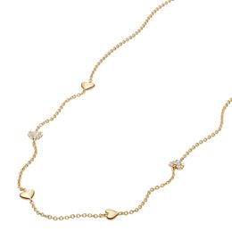 Kette mit Anh&auml;nger Fossil "Schmuck Geschenk Metall SUTTON Herzen", gold (gelbgoldfarben, kristallwei&szlig;), Halsketten, Damen, Metall, L: 45,5 B: 1mm, mit Glasstein, B:1mm