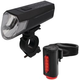 FISCHER BIKE Fahrradbeleuchtung FISCHER FAHRRAD "Akku-USB-LED Bel.-Set Bodenbel. 80 Lux", schwarz, Fahrradlampen