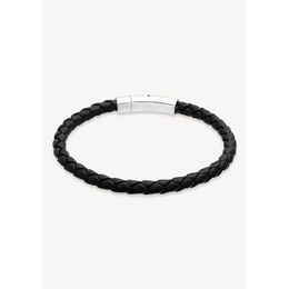 Armband s.Oliver, edelstahlfarben, schwarz, Armb&auml;nder, Herren, 22cm, Edelstahl Leder, Edelstahl, Leder, Armband