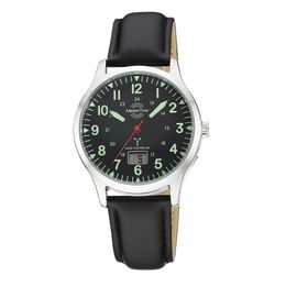 Funkuhr MASTER TIME "Aviation", schwarz (schwarz, schwarz), Armbanduhren, Herren, Funkuhr, Quarzuhr, Armbanduhr, Herrenuhr, Lederarmband, analog, digital