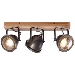 Brilliant Deckenstrahler "Carmen Wood", braun (burned steel, holz), 3, H: 18,5cm, 1 Stk., Leuchten, Spotbalken 3flg burned steel/holz, Deckenstrahler
