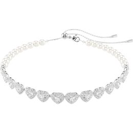Choker Swarovski "Schmuck Geschenk Ariana Grande Tennis Halskette Herz", silber (metallfarben, kristallwei&szlig;), Halsketten, Damen, Metall, L: 30, mit Swarovski Kristall