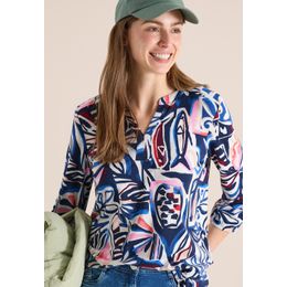 Shirtbluse Cecil, Damen, Gr. XXL (46), bunt (universal blau), Web, 48% Baumwolle, 48% Modal, 4% Elasthan, gebl&uuml;mt, klassisch normal, Rundhals, elastischer Bund, Blusen, mit 3/4 &Auml;rmeln