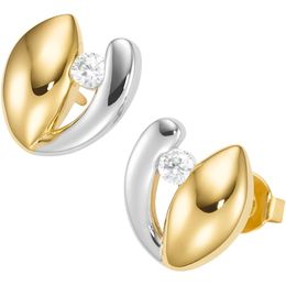 Paar Ohrstecker Firetti "Schmuck Geschenk Ohrschmuck Ohrringe Solit&auml;r bicolor", gold (silberfarben, gelbgoldfarben, kristallwei&szlig;, kristallwei&szlig;), Ohrringe, Damen, Messing, mit Zirkonia (synth.)