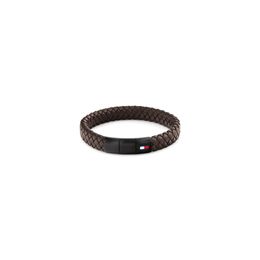 Lederarmband Tommy Hilfiger "ROUND BRAIDED BRACELET", braun (schwarz, blau, wei&szlig;, rot, braun), Armb&auml;nder, Damen, 19cm, Edelstahl Leder, Edelstahl, Leder, Lederarmband