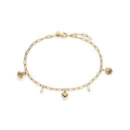 Fu&szlig;kette mit Anh&auml;nger s.Oliver "Summer Charms, Muschel-Design, Herz, Sonne", gelbgoldfarben, wei&szlig;, Fu&szlig;ketten, Edelstahl Perlen, Edelstahl, Perlen, mit Kunststoffperle