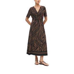 Blusenkleid s.Oliver BLACK LABEL, Damen, Gr. 36, N-Gr, schwarz, braun, Web, Obermaterial: 95% Viskose, 5% Elasthan, k&ouml;rpernah lang, V-Ausschnitt, abgesteppte Kante, Kleider Blusenkleid, Sommerkleid mit Animal-Print