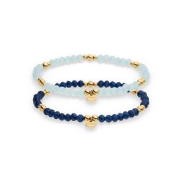 Armband Set s.Oliver "Colorful Beads", blau (gelbgoldfarben, hellblau, dunkelblau, hellblau, dunkelblau), Armb&auml;nder, Damen, 18cm, Edelstahl, mit Glasstein