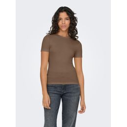 Kurzarmshirt Only "ONLJUNE S/S TEE JRS NOOS", Damen, Gr. S, caribou, Jersey, Obermaterial: 65% Polyester, 30% Viskose, 5% Elasthan, unifarben, figurbetont normal, Rundhals, Shirts, Materialmix mit Stretch, figurbetonte Form