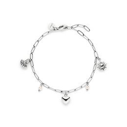 Armband s.Oliver "Summer Charms, Muschel-Optik, Herz, Sonne", edelstahlfarben, kristallwei&szlig;, wei&szlig;, kristallwei&szlig;, Armb&auml;nder, Damen, 21cm, Edelstahl Perlen, Edelstahl, Perlen, Armband, mit Zirkonia (synth.) - mit Perle (imitiert)