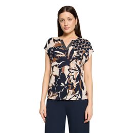 Kurzarmshirt Betty Barclay "Damen mit Bluseneinsatz", Damen, Gr. 36, bunt (dunkelblau, nature), Jersey, Obermaterial: 50% Baumwolle, 50% Modal, figurumspielend normal, V-Ausschnitt, Shirts