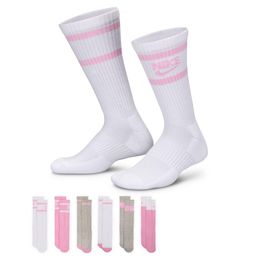 Funktionssocken Nike "Y NK ED CSH CREW 6P - 144 GFX2", M&auml;dchen, Gr. M (38/41), wei&szlig;, rosa, grau, Obermaterial: 66% Baumwolle, 29% Polyester, 4% Elasthan, 1% Nylon, Socken