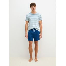 Marc O'Polo Shorty MARC O'POLO "Mix N Match Cotton", Herren, Gr. XL (58), niagara mist stripe, navy peony, Single Jersey, Obermaterial: 100% Baumwolle, bequem kurz, Rundhals, Homewear-Sets Shorty, mit kurzem Arm und Rundhalsausschnitt, Hose mit Gummizug und Bindeband